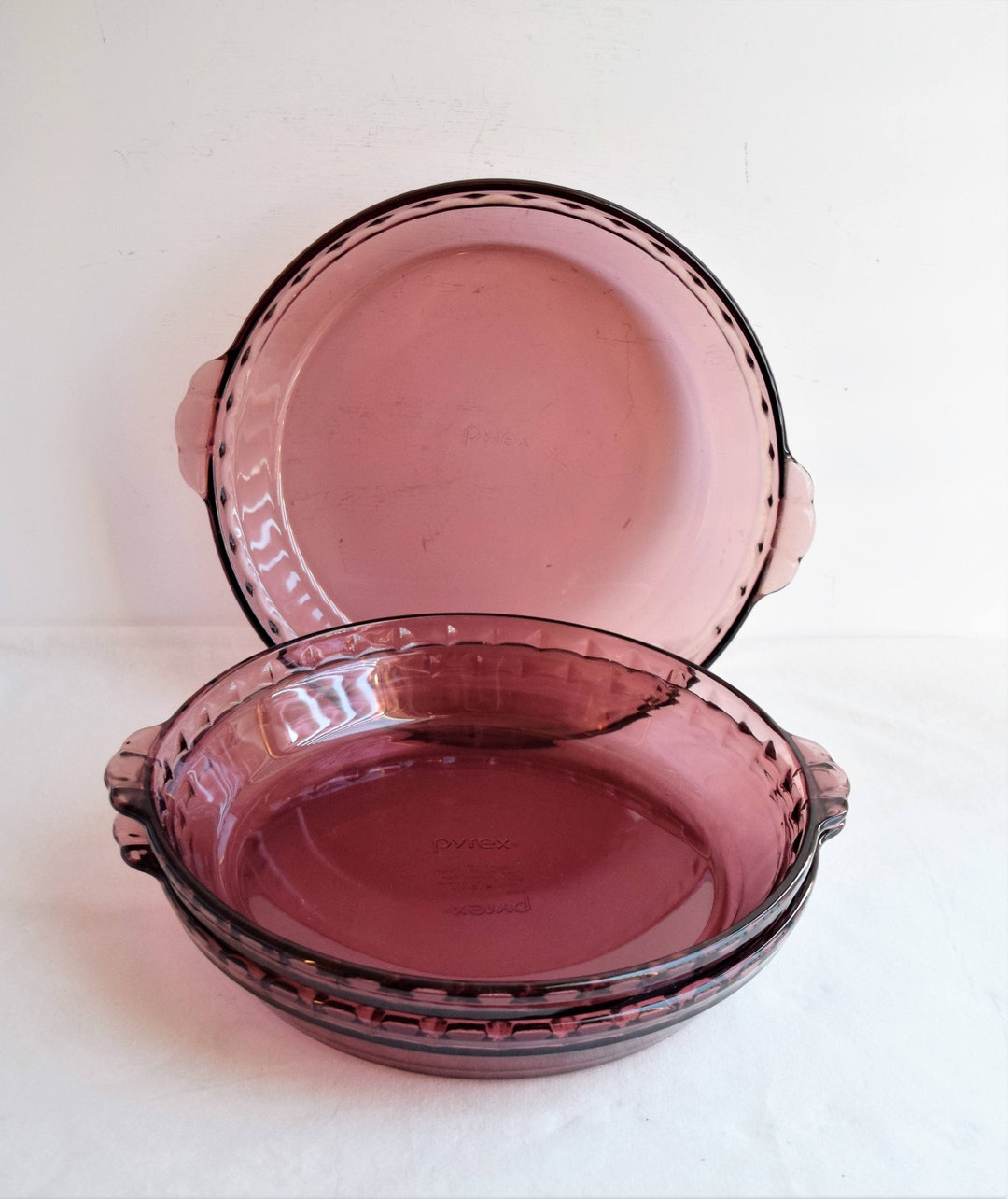 Set of 3 Cranberry Pyrex Pie Baking Dishes /glass Bakeware/ Purple ...