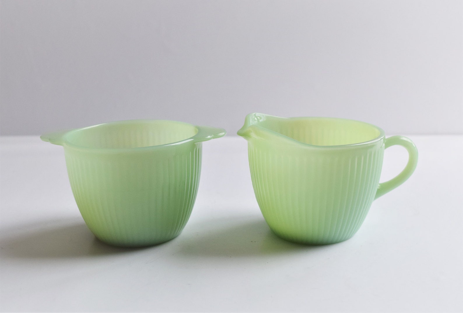 Vintage Fire King Jadeite Dinnerware Set: Jane Ray Green Dishes, 23 ...