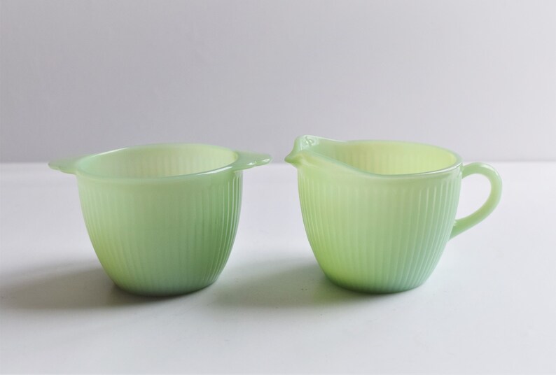 Vintage Fire King Jadeite Dinnerware Set: Jane Ray Green Dishes, 23 ...
