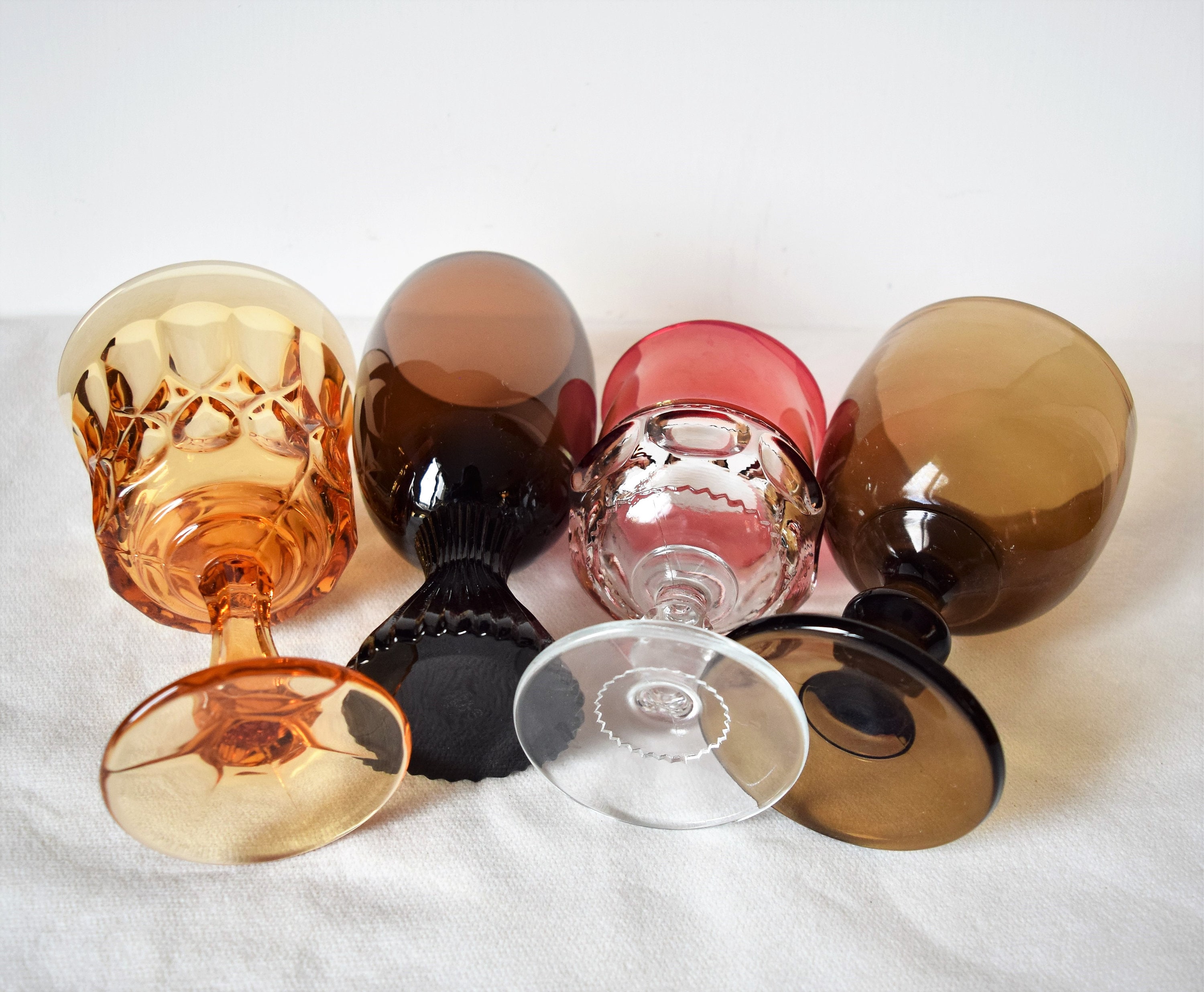 Mixed Set of 4 Colored-glass Goblets/glass Goblets/vintage | Etsy