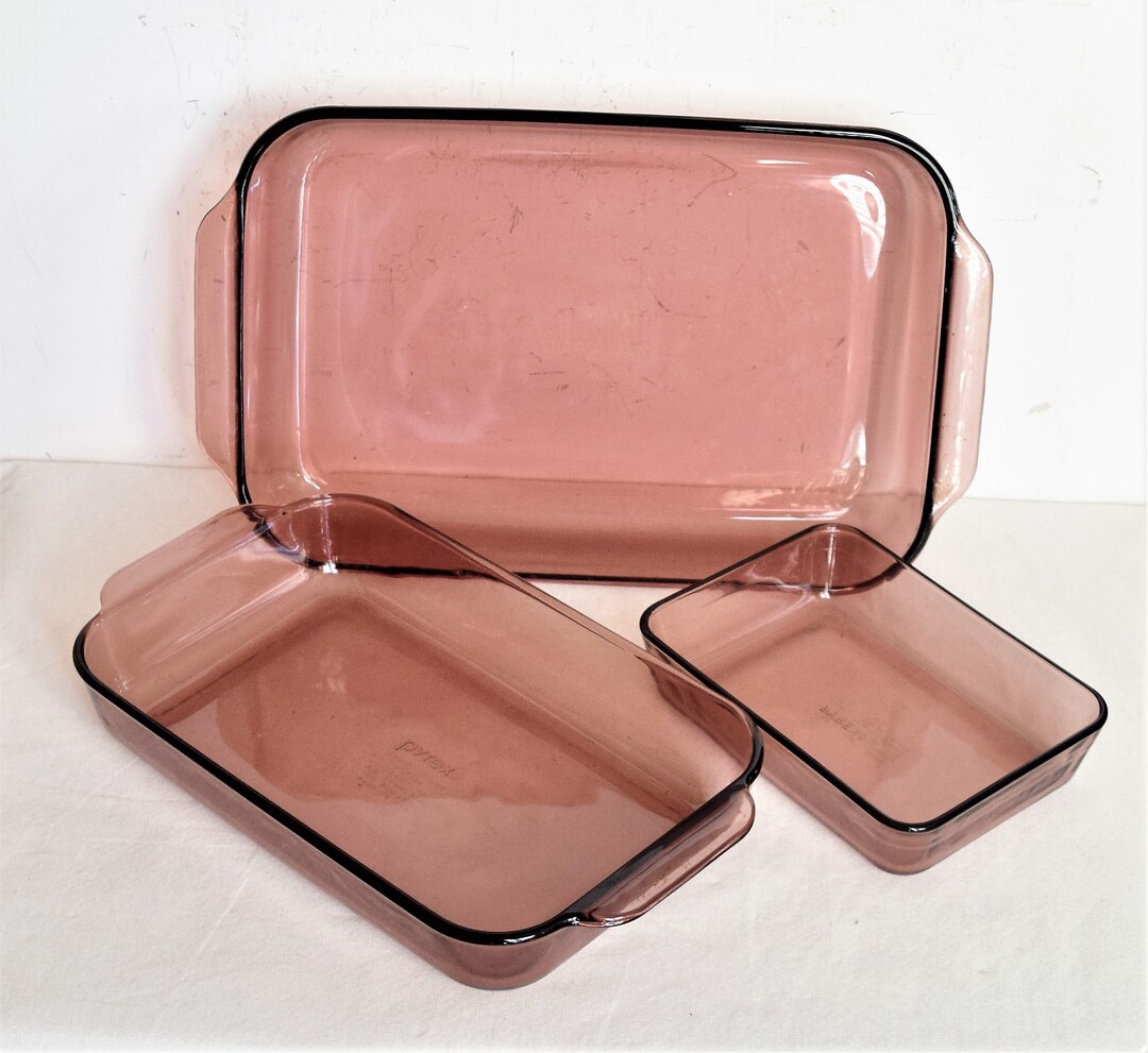 Cranberry Pyrex Baking Pans Set of 3 Matching Tempered Glass - Etsy