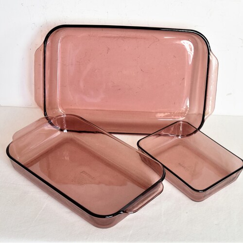 Cranberry Pyrex Baking Pans Set of 3 Matching Tempered Glass - Etsy