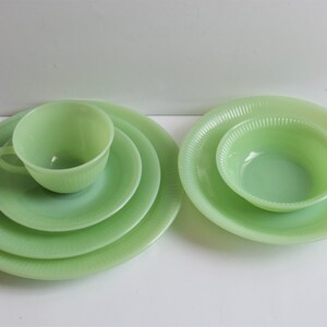 Vintage Jadeite Fire King Dinnerware Set: Jane Ray 6-piece Place ...