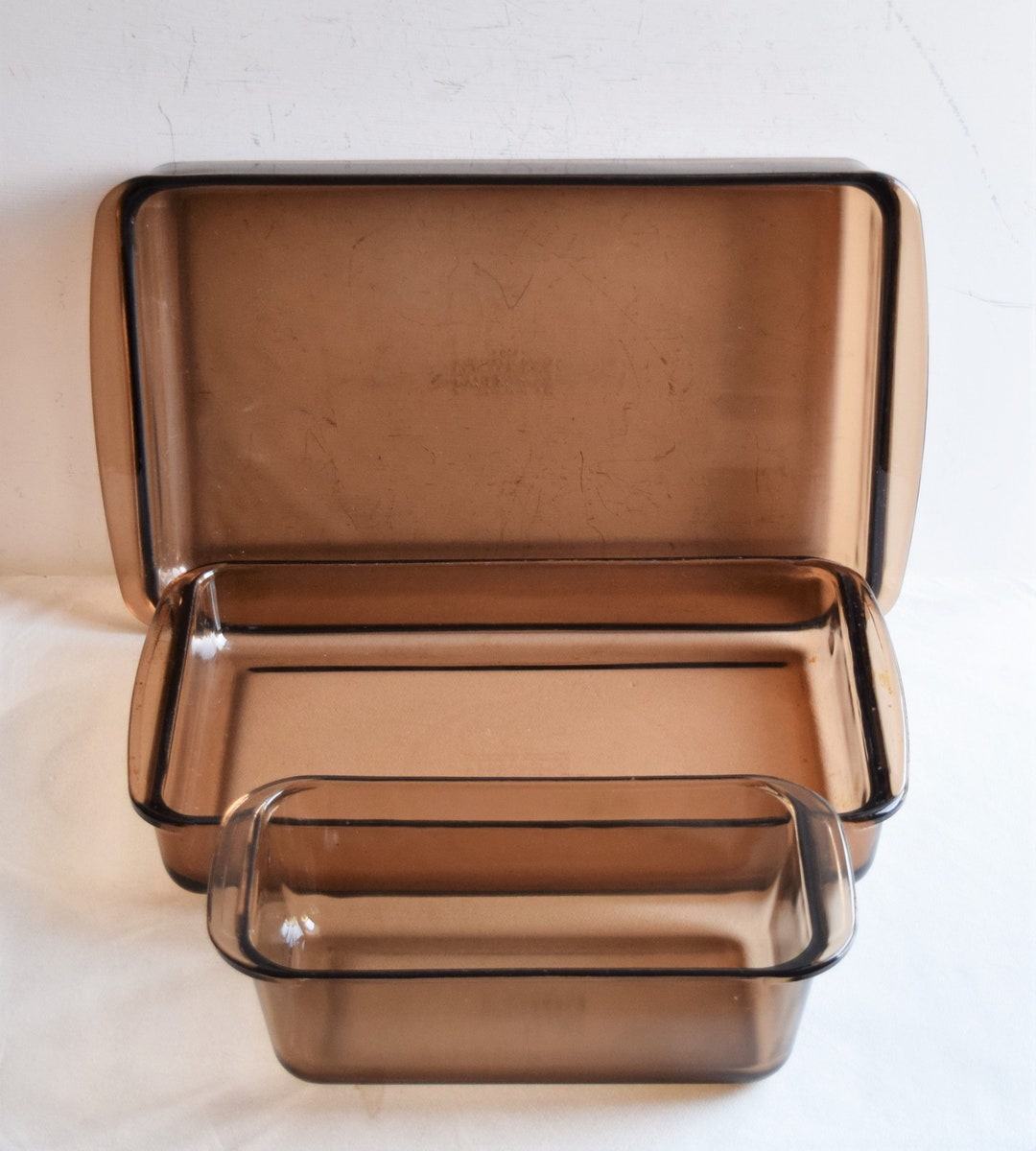 Set of 3 Matching Smokey Brown Pyrex Baking Pans/ Glass Bakeware ...