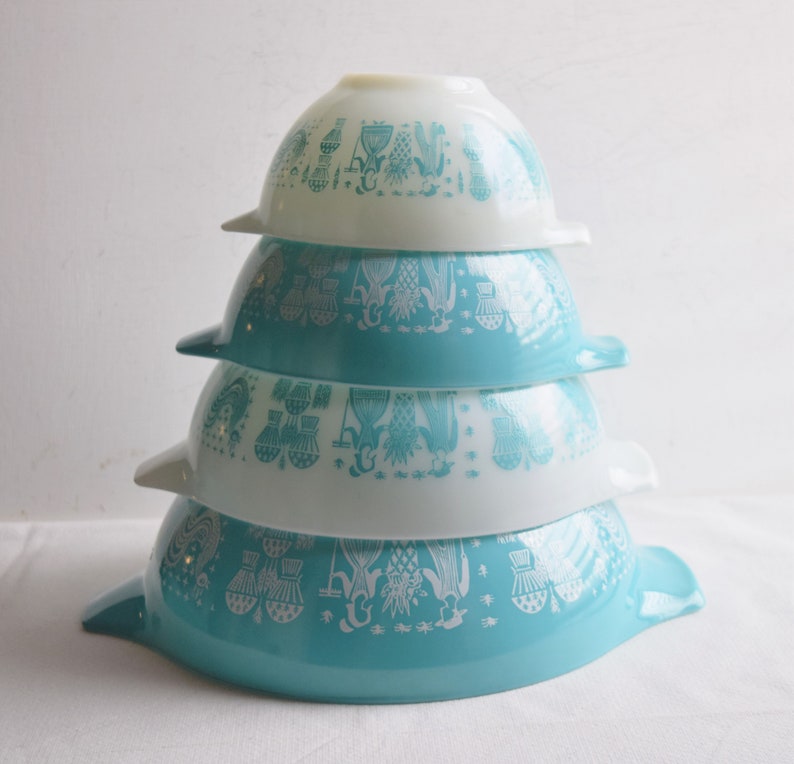 Set of 4 Blue Turquoise and White Pyrex Amish Butterprint - Etsy
