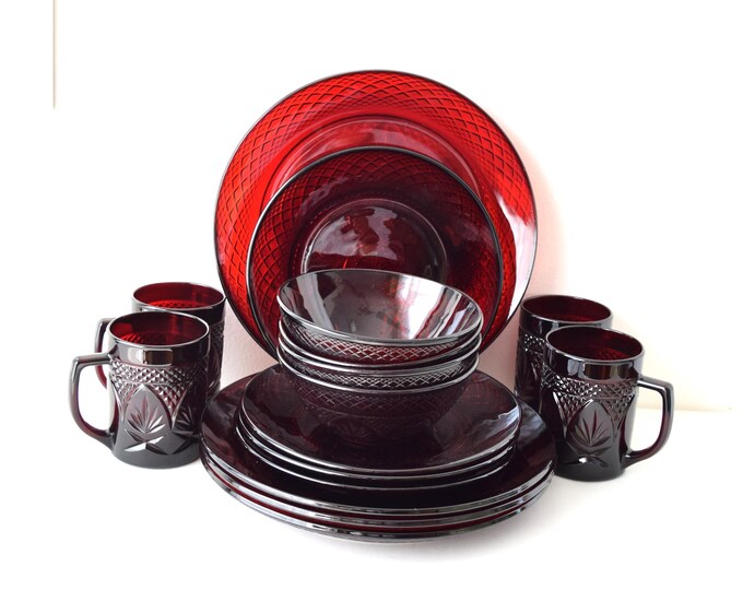 Ruby Red Crystal Dinnerware Set: 4-place Setting, D'arques Durand ...