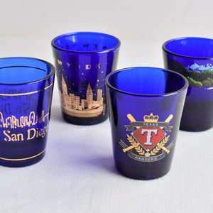 Set of 4 Royal Blue Shot Glasses/novelty Barware/ Blue Libbey Shot ...
