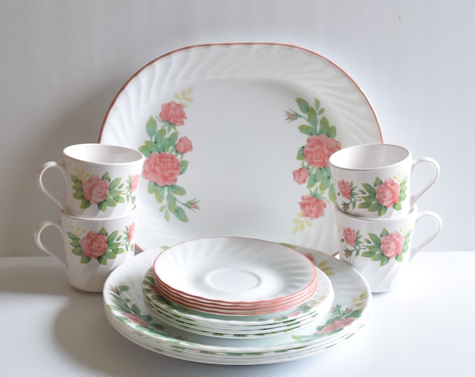 Set of 17-piece Corelle Elegant Rose Dinnerware by Corning Table 4 ...