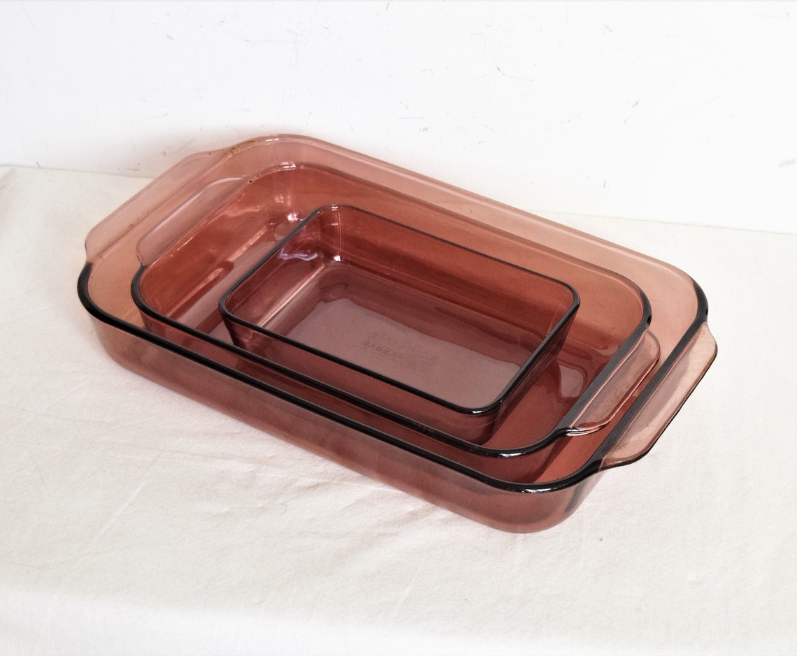 Cranberry Pyrex Baking Pans Set of 3 Matching Tempered Glass - Etsy