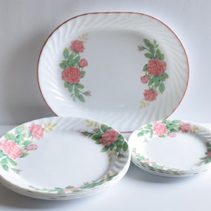 Corelle Elegant Rose Dinnerware by Corning Table 4 Place Settings Set ...