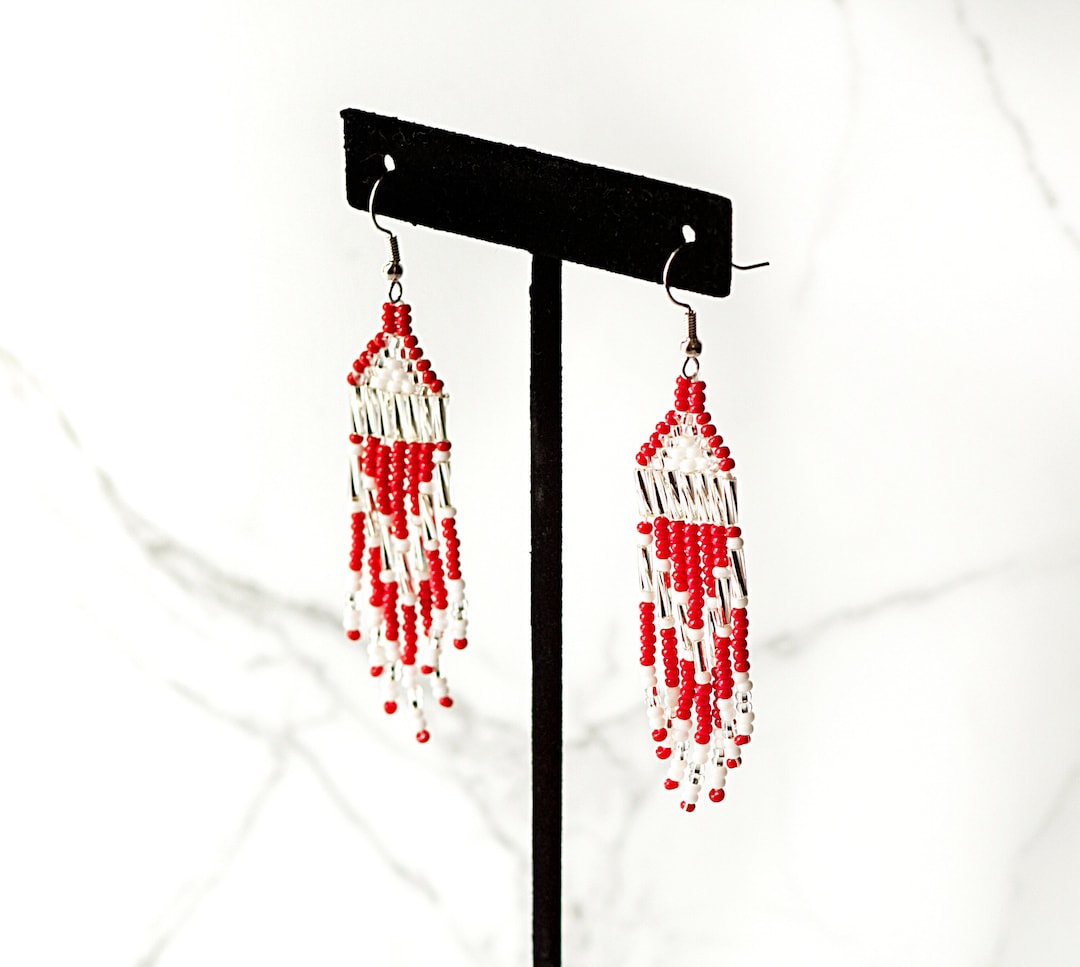 Authentic Native American Beaded Earring-red - Etsy