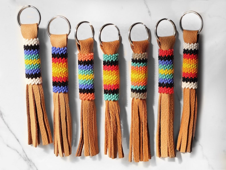 Authentic Native American Beaded Tassel Keychain-blue - Etsy