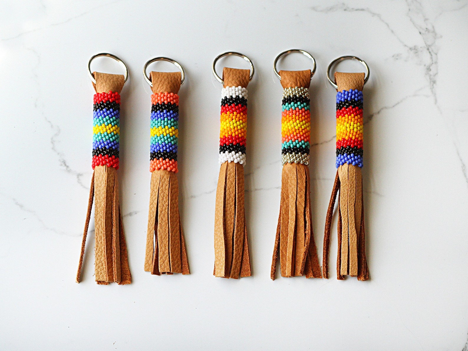 Authentic Native American Beaded Tassel Keychain-blue - Etsy