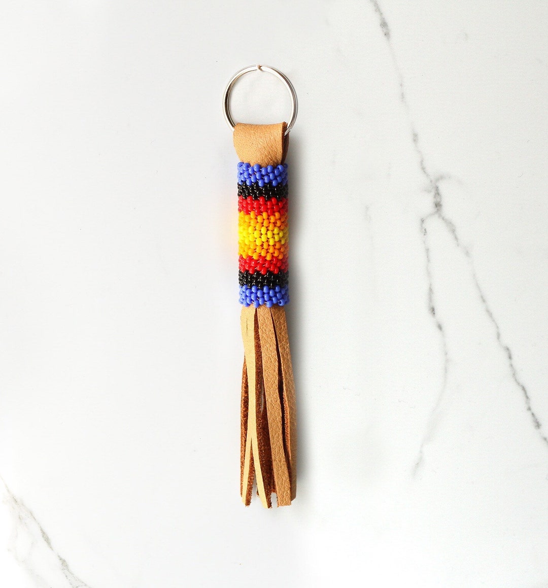 Authentic Native American Beaded Tassel Keychain-blue - Etsy