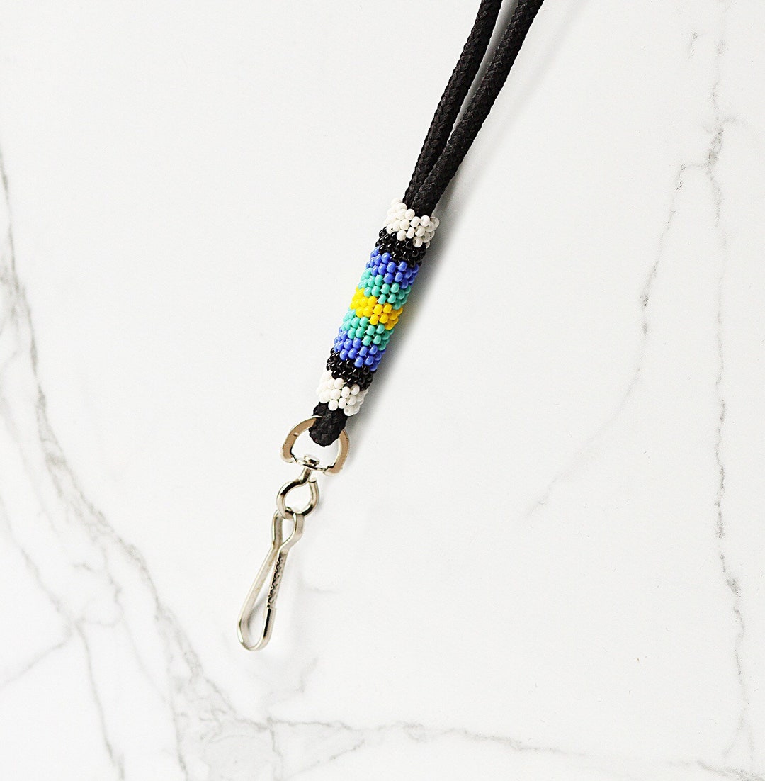 Authentic Native American Beaded Lanyard-white/blue - Etsy