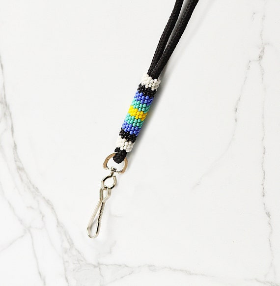 Authentic Native American Beaded Lanyard-white/blue - Etsy