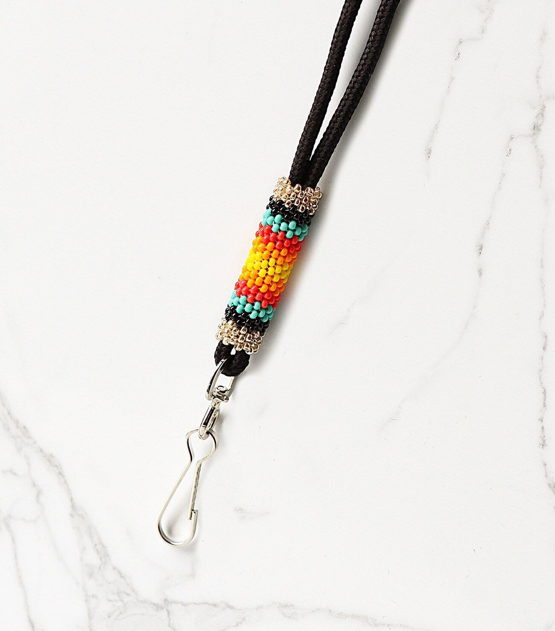 Authentic Native American Beaded Lanyard-silver - Etsy