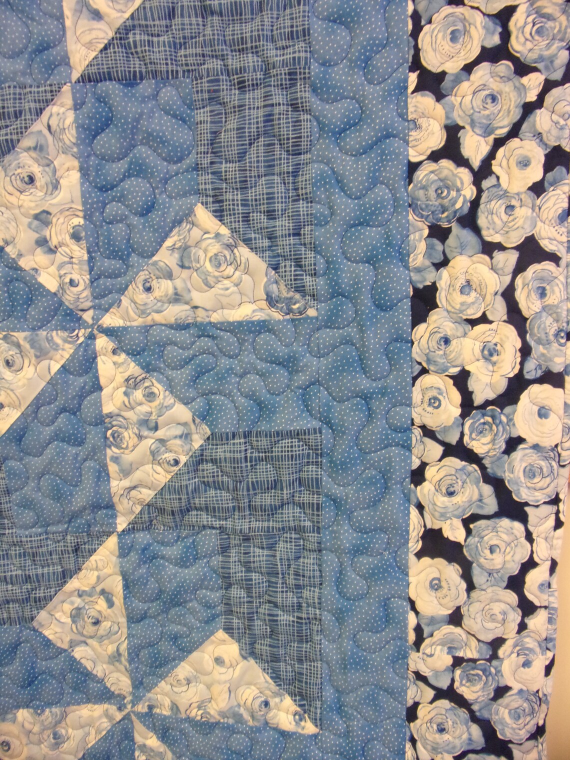 Queen Size Quilt, Queen Blue Rose Pinwheel Quilt, 82 X 87 - Etsy