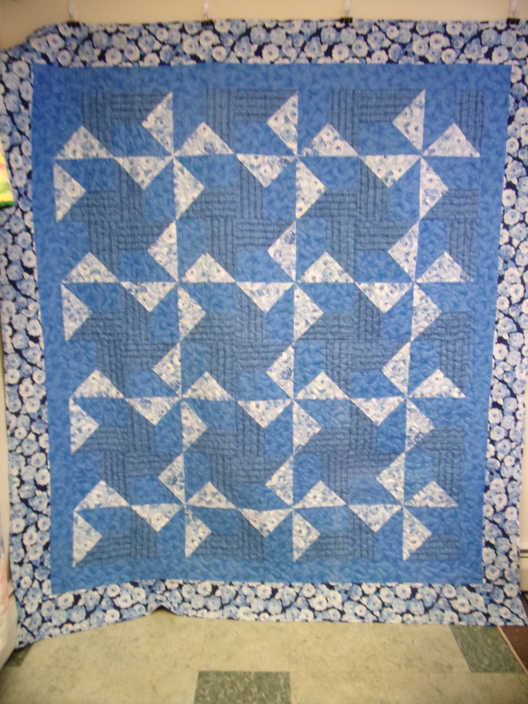 Queen Size Quilt, Queen Blue Rose Pinwheel Quilt, 82" X 87" - Etsy