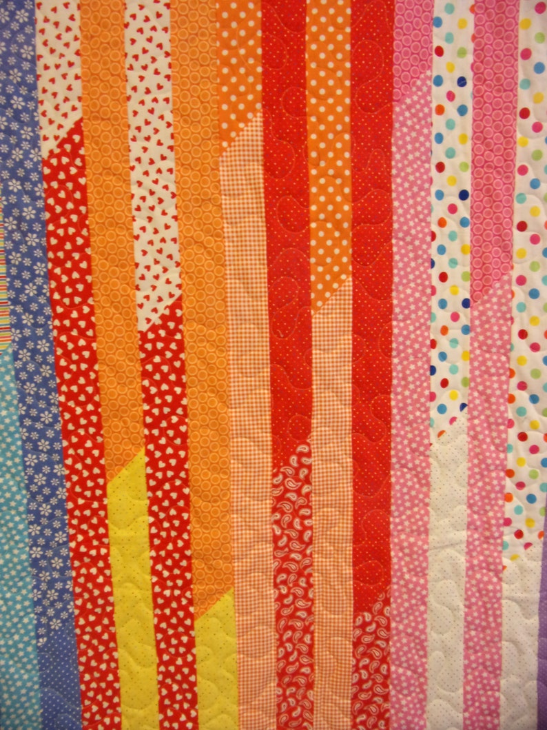 Handmade Patchwork Quilt, Vertical Striped Primary Color Rainbow Quilt ...