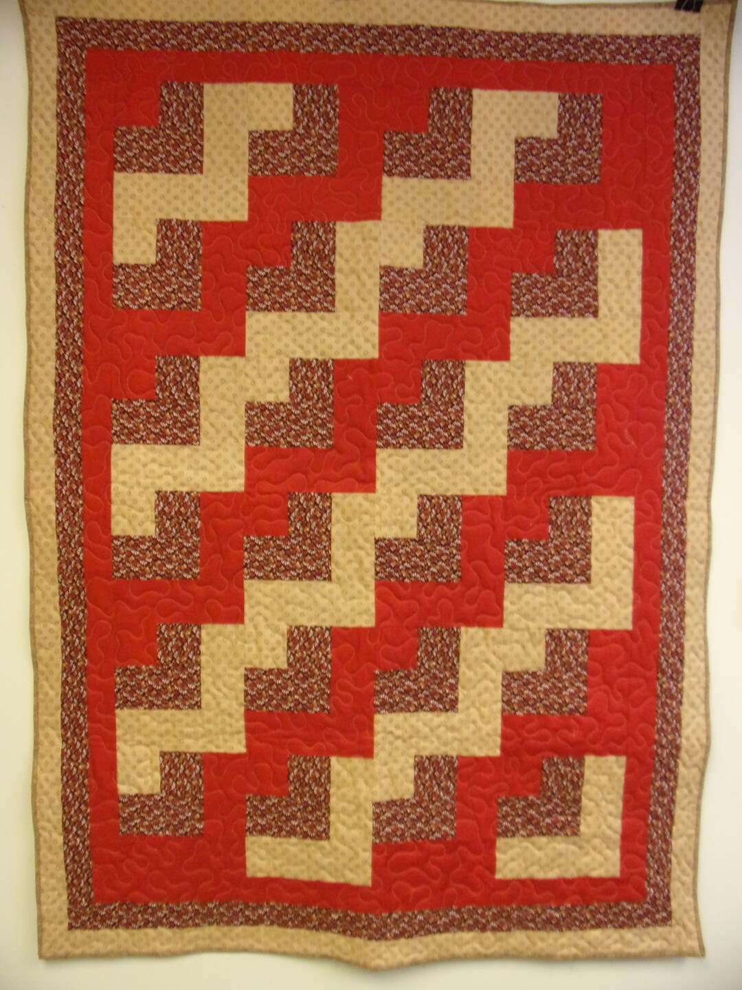 Zig Zag Maroon and Tan Throw Quilt, Quilted Maroon and Tan Lap Throw ...