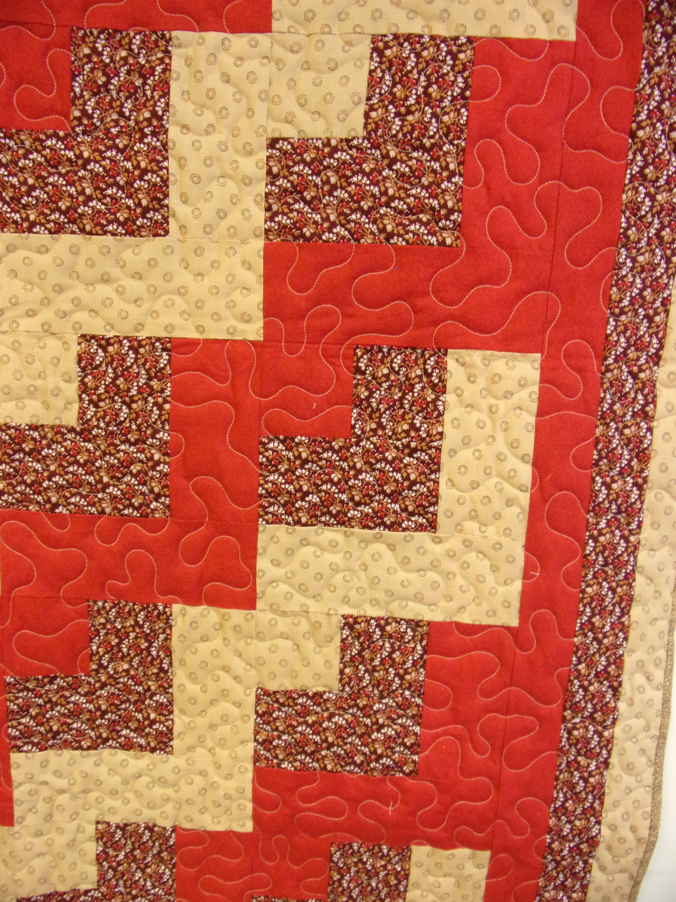 Zig Zag Maroon and Tan Throw Quilt, Quilted Maroon and Tan Lap Throw ...