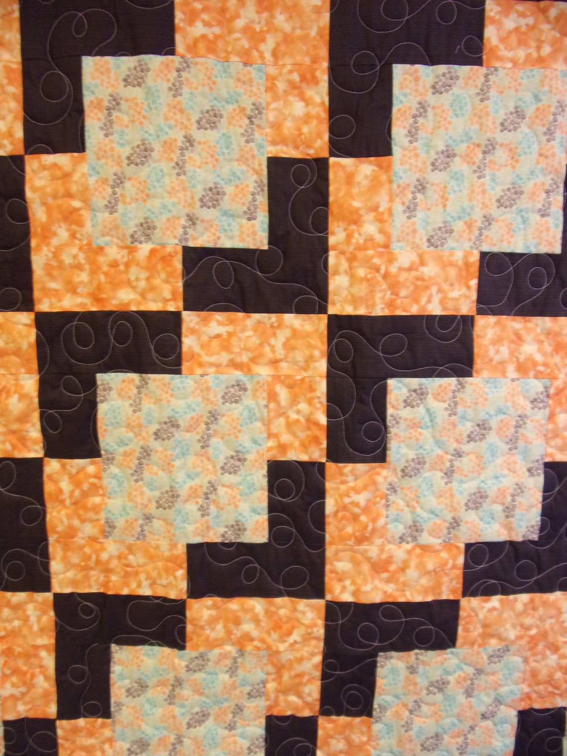 Floating Block Throw Quilt, Orange and Grey Lap Quilt, 49" X 64" - Etsy