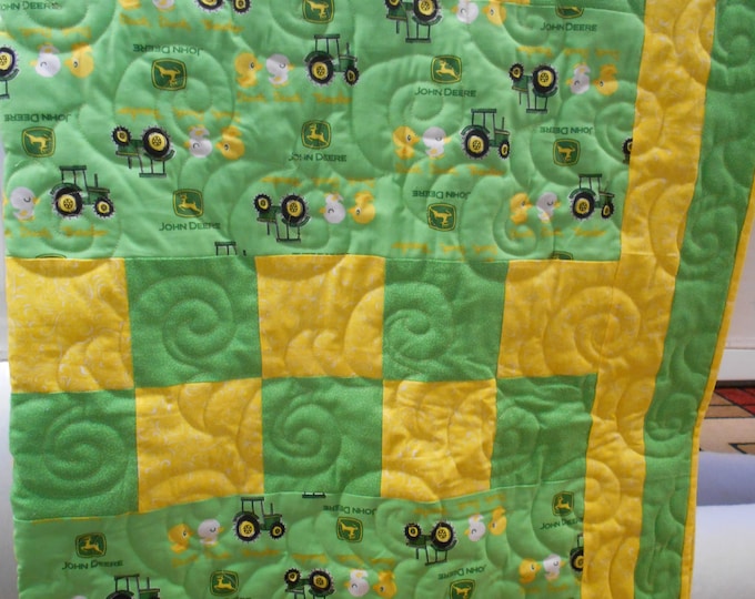 John Deere Tractor Quilt: Green & Yellow Toddler Play Quilt (51" X 66 ...