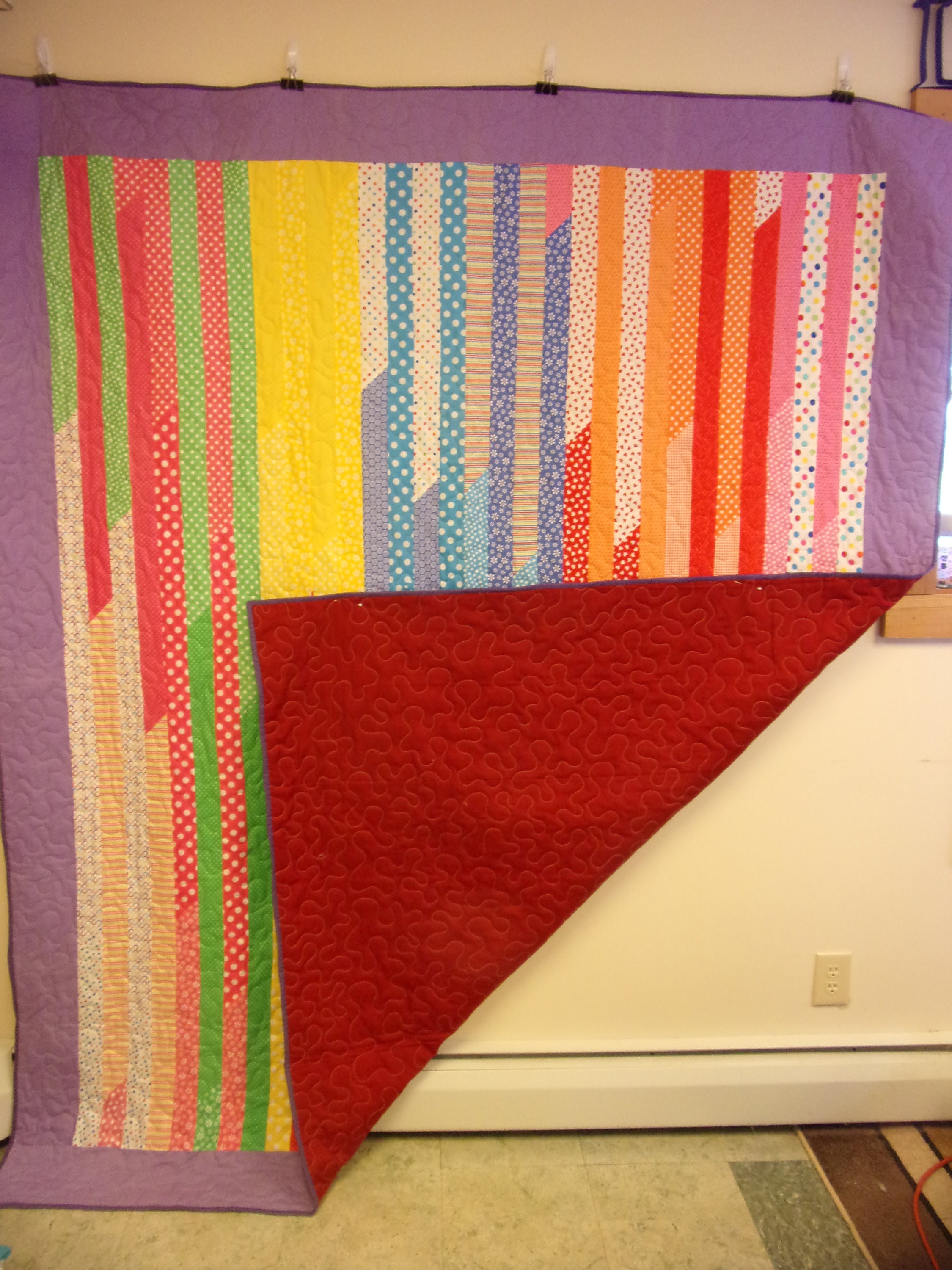 Handmade Patchwork Quilt, Vertical Striped Primary Color Rainbow Quilt ...