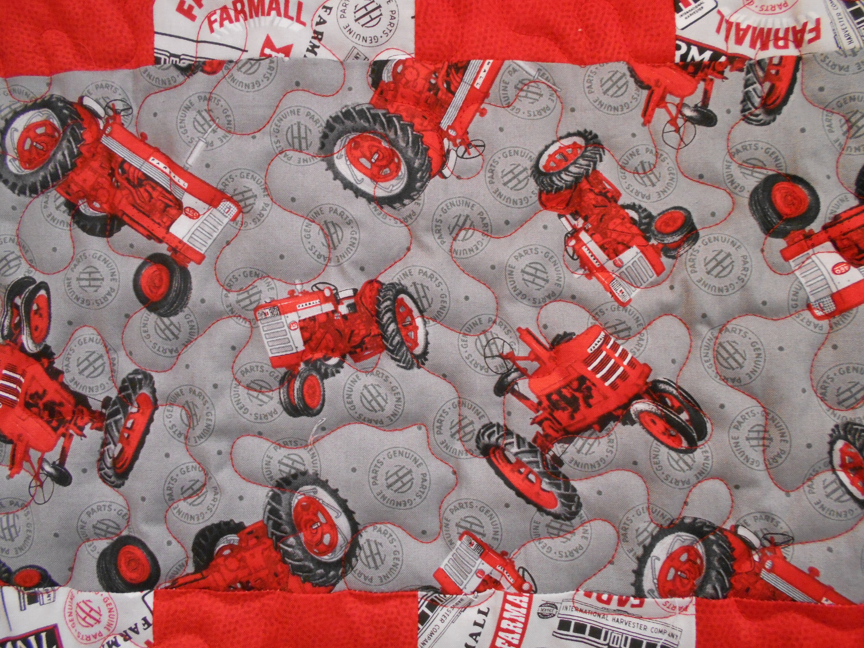 Farmall Tractor Throw Quilt: Red & Gray Cotton, Handmade 50" X 66" - Etsy
