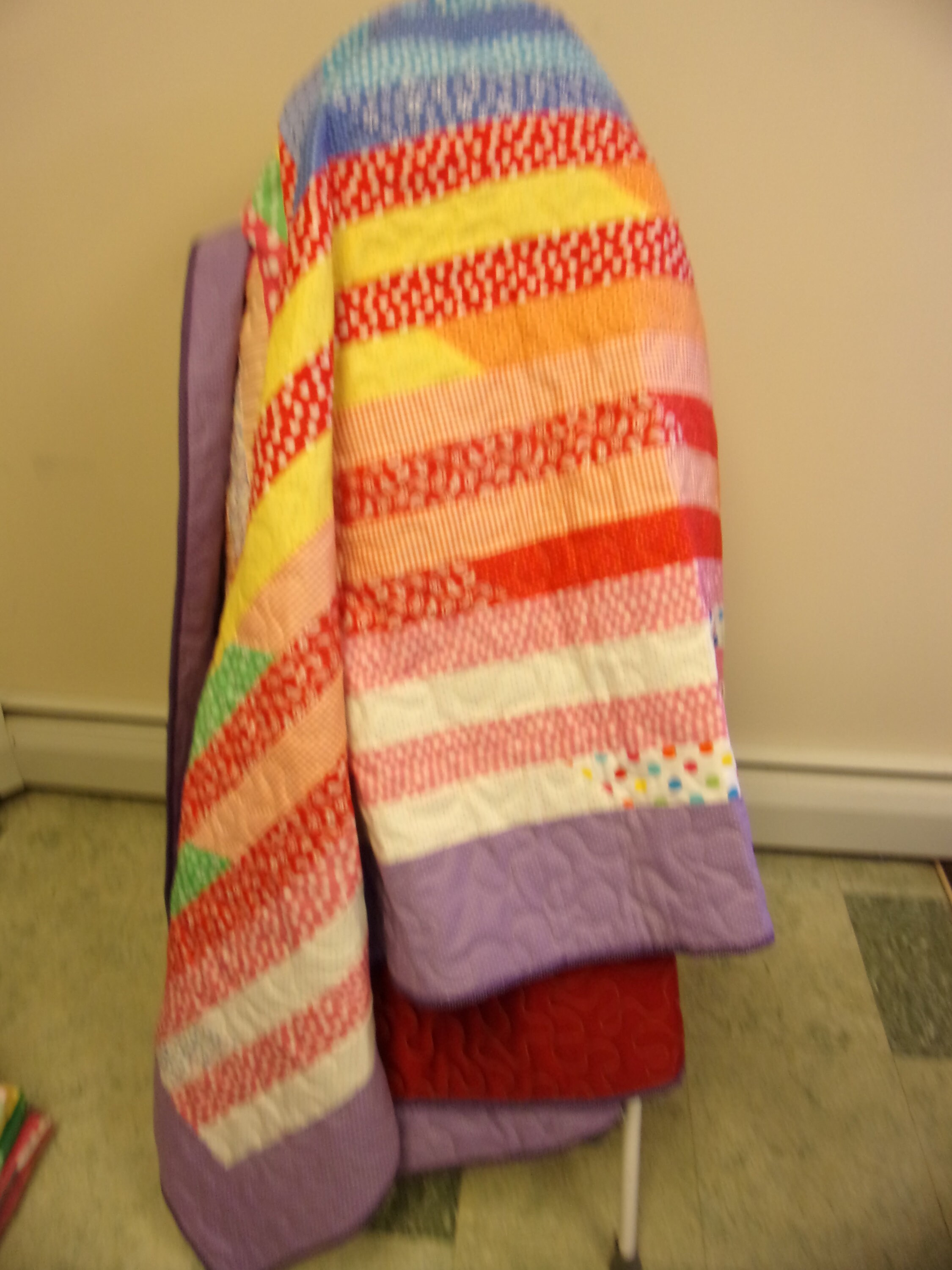 Handmade Patchwork Quilt, Vertical Striped Primary Color Rainbow Quilt ...