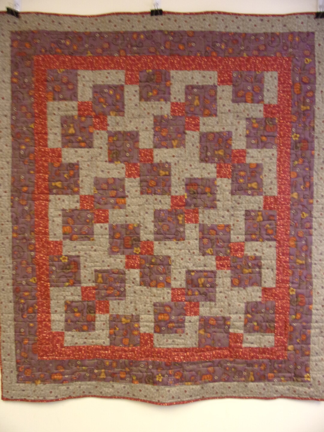 Handmade Quilt, Quilted Throw, Lap Quilt, Fall Print Purple, Green and ...