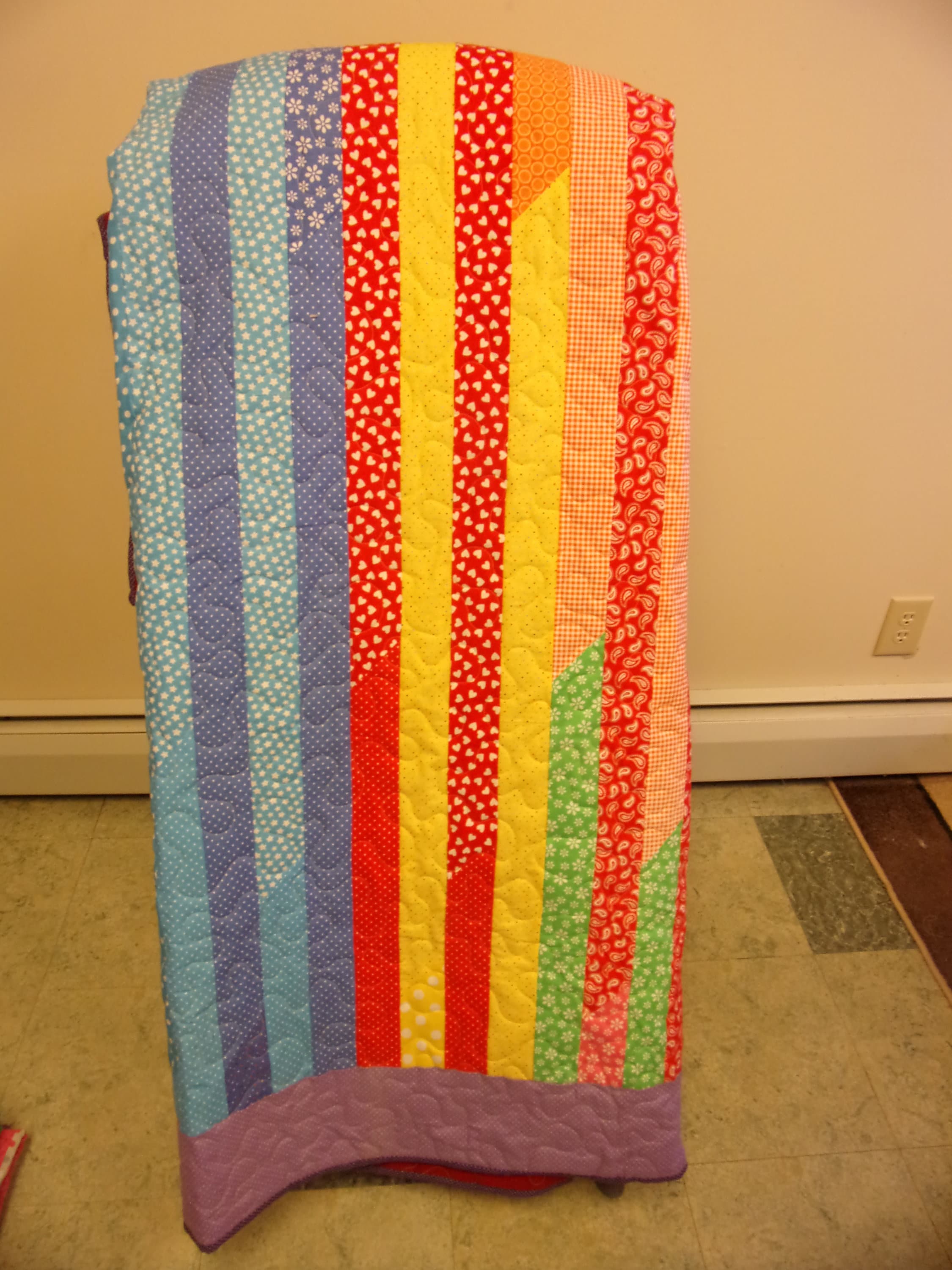 Handmade Patchwork Quilt, Vertical Striped Primary Color Rainbow Quilt ...