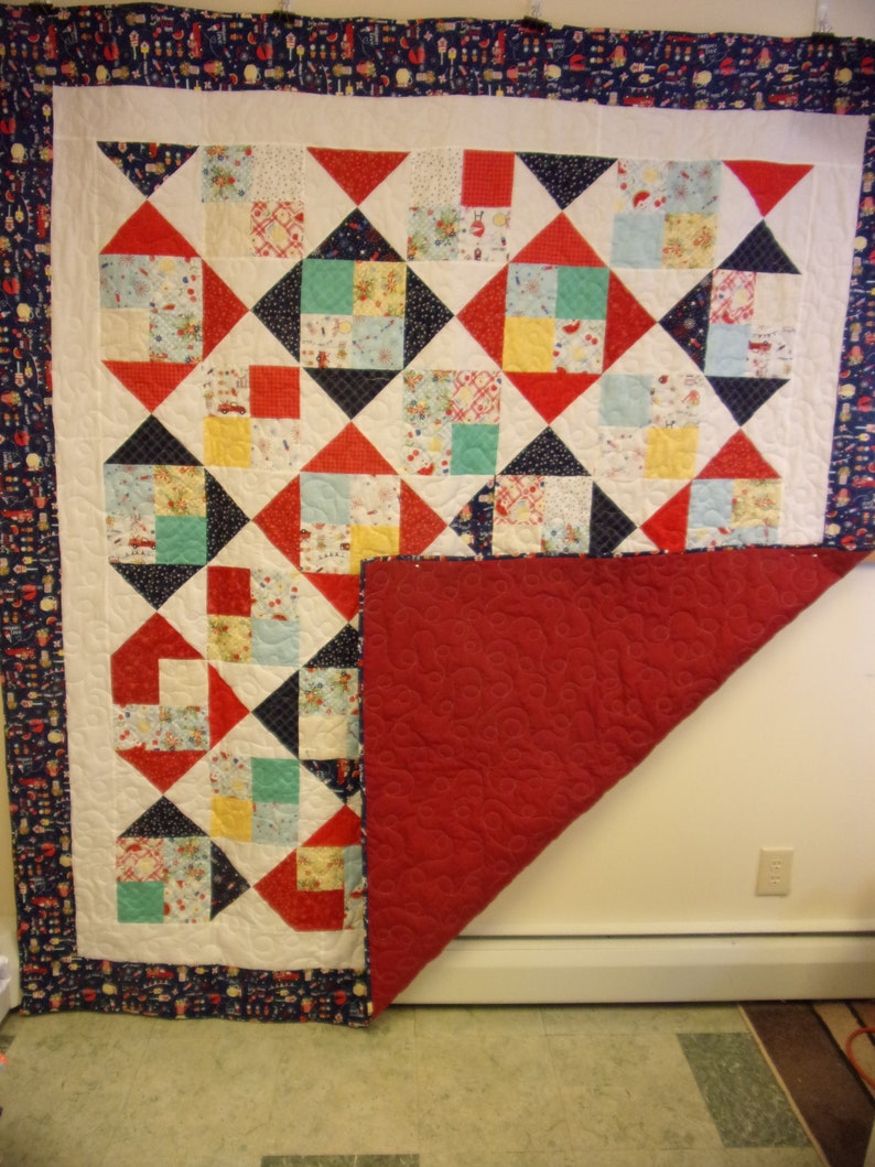 Quilt, Handmade Red White and Bloom Quilt, 79" X 87" - Etsy