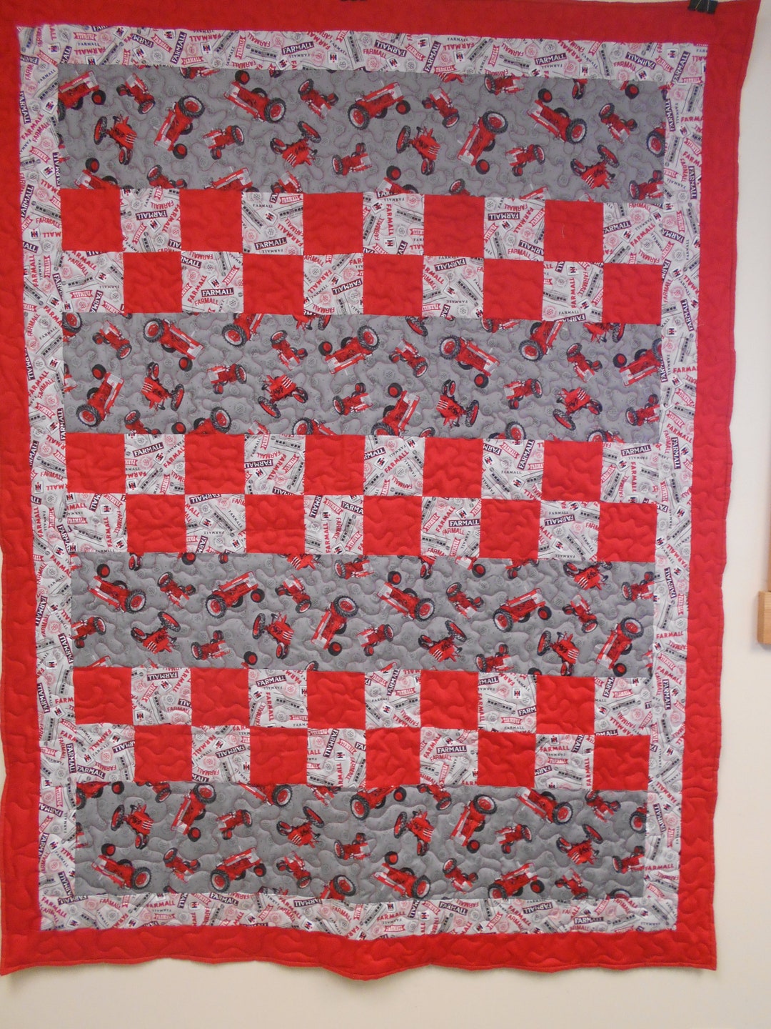 Farmall Tractor Throw Quilt: Red & Gray Cotton, Handmade 50" X 66" - Etsy