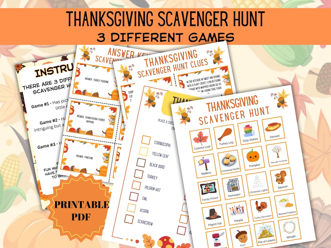 Thanksgiving Scavenger Hunts (3 Pdf Printables) - Etsy