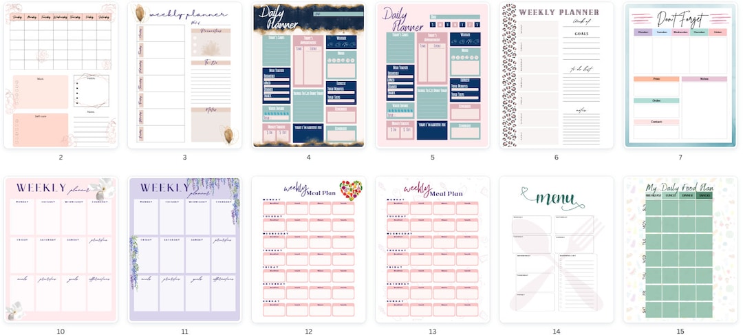 Planner Filler Pages 40 Pgs-- Printable Calendar, Habit Tracker, Meal ...