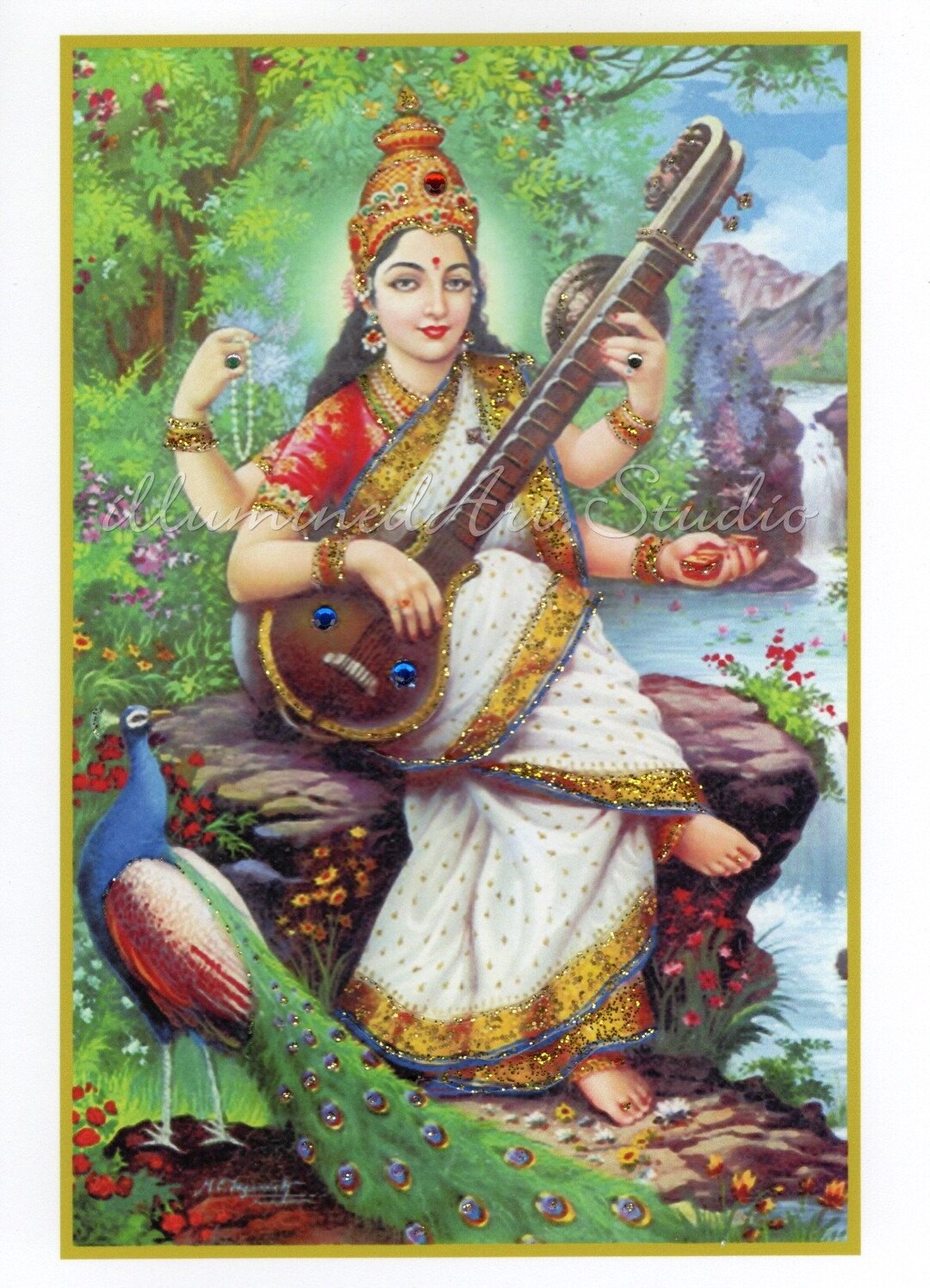 Saraswati Hand-embellished Card - Etsy