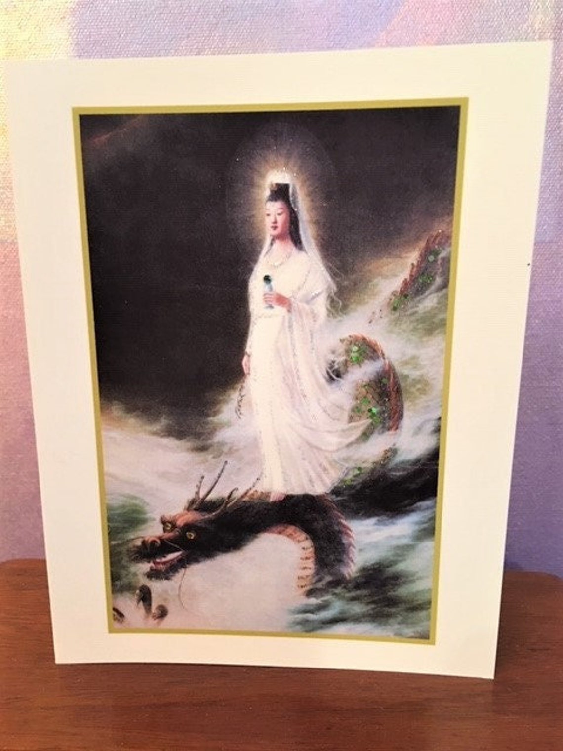 Kuan Yin on Her Dragon Hand-embellished Card - Etsy