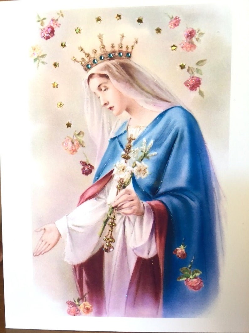Mary With Roses Hand-embellished Card - Etsy