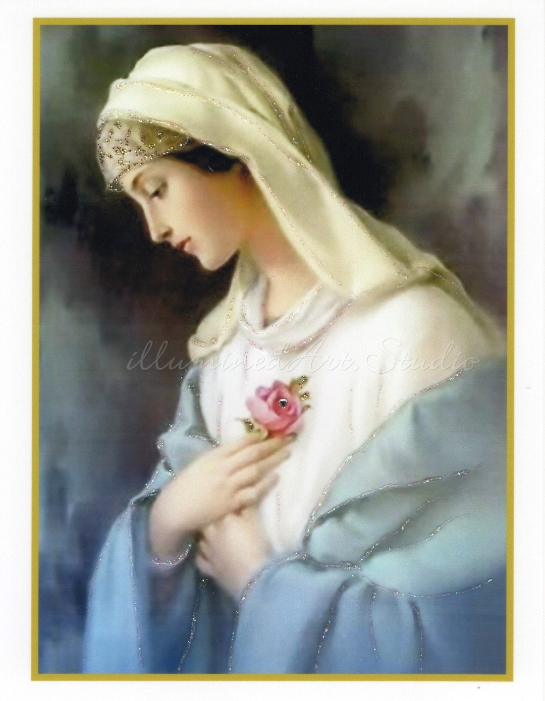 Mary With Rose, Hand-embellished Card - Etsy