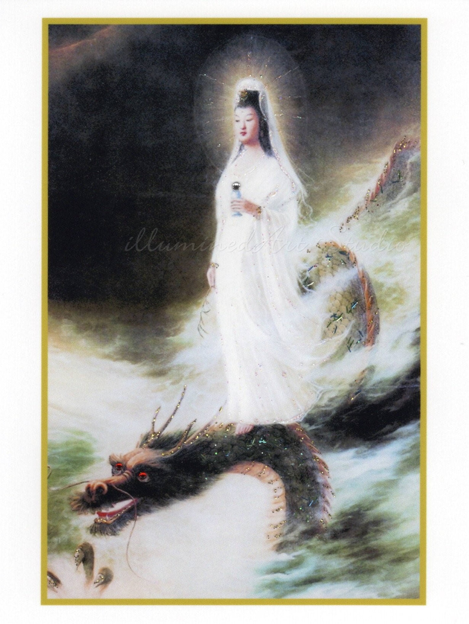 Kuan Yin on Her Dragon Hand-embellished Card - Etsy