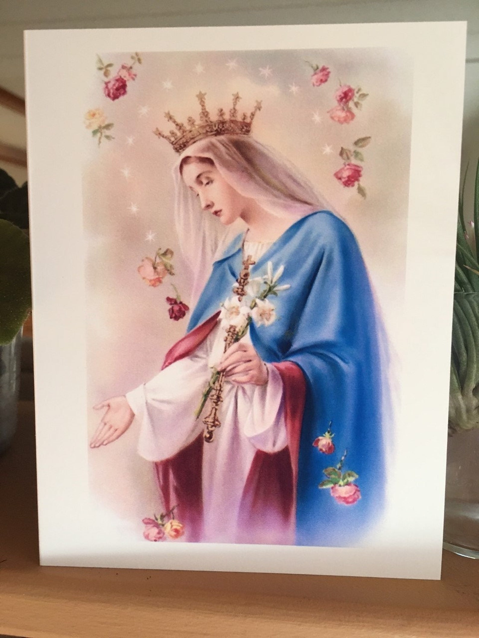 Mother Mary With Roses Card - Etsy