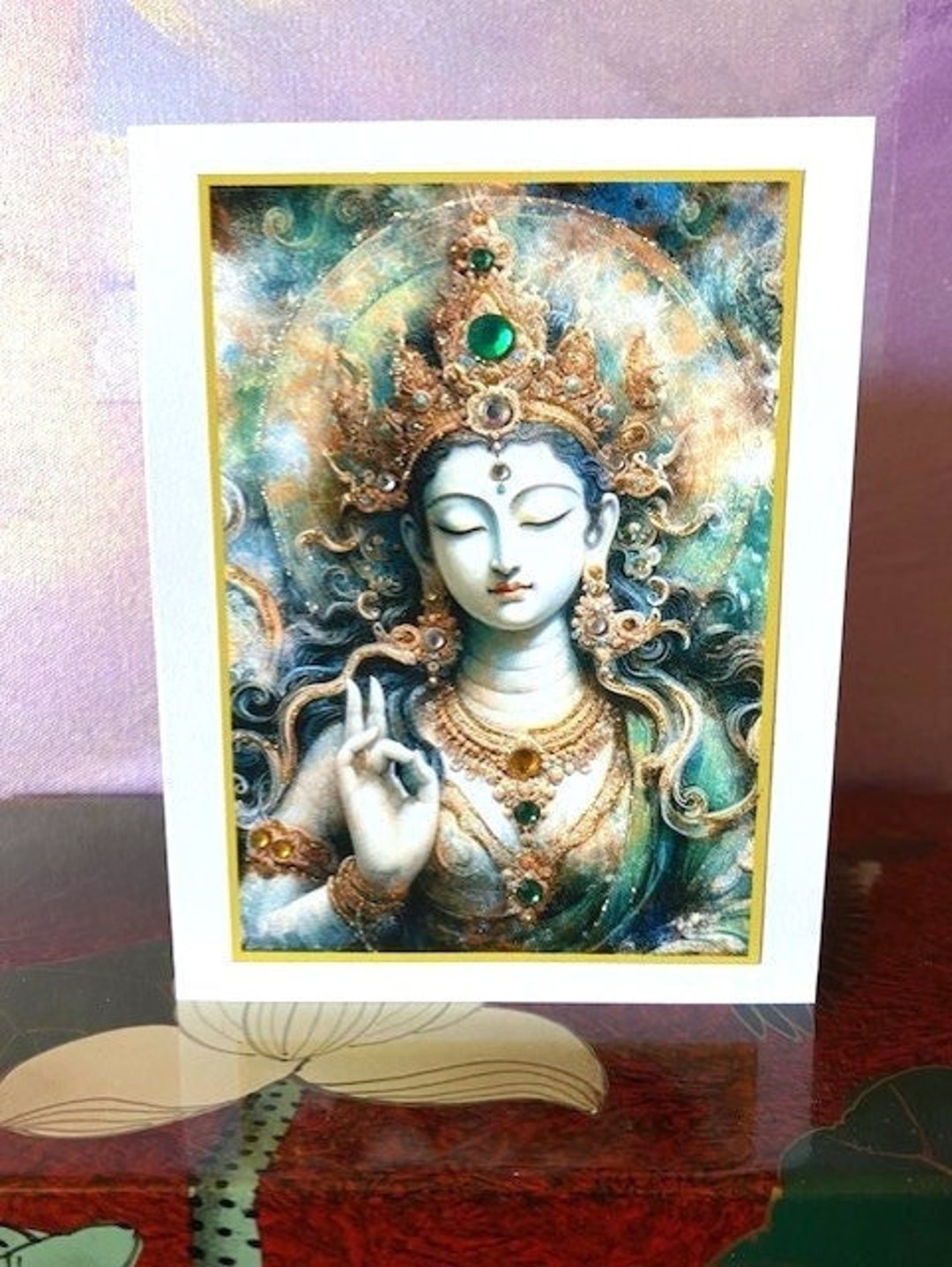 Green Tara Hand-embellished Card - Etsy