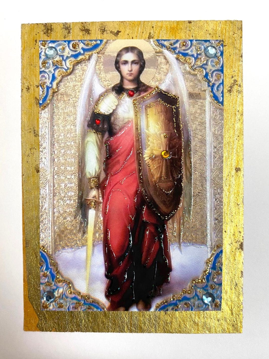 Archangel Michael Gold Leaf Art Card - Etsy