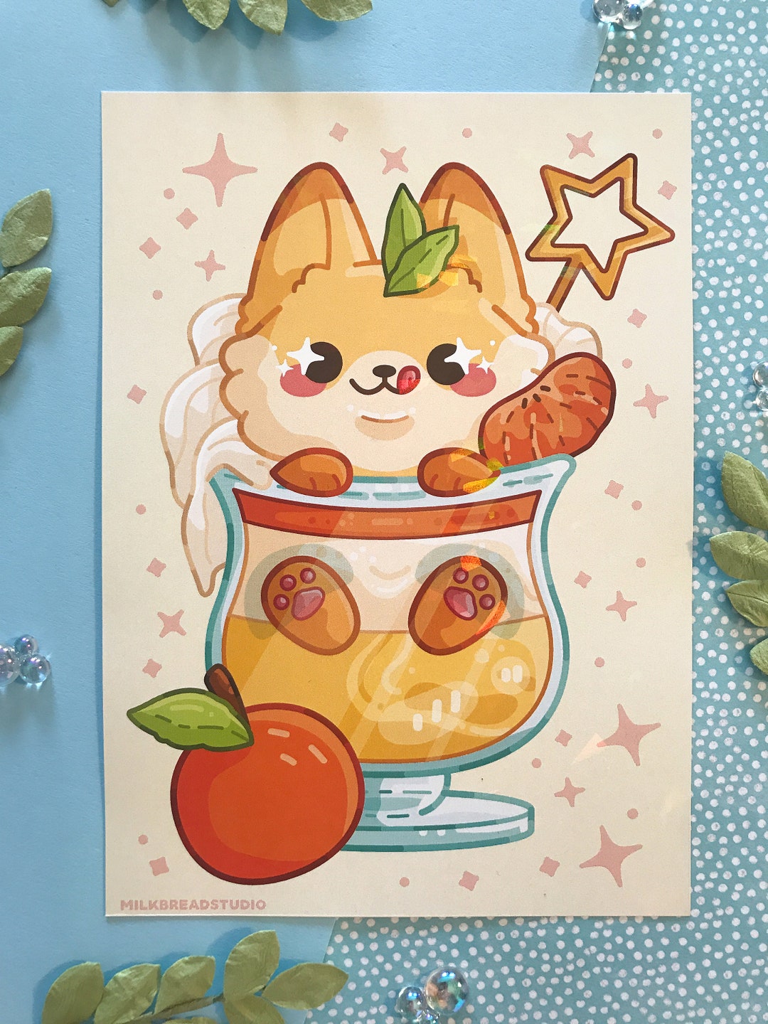 Holographic Dessert Fox Print, Fox Wall Art, Orange Parfait Print ...