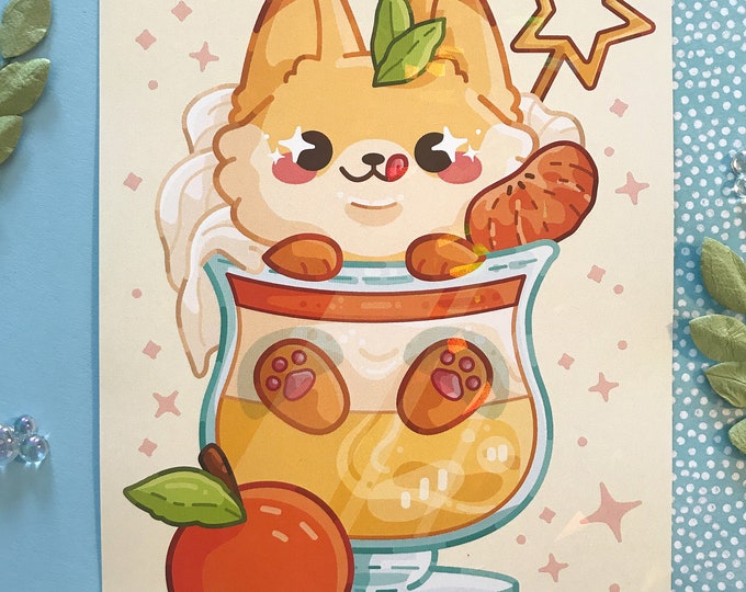 Holographic Dessert Fox Print, Fox Wall Art, Orange Parfait Print ...