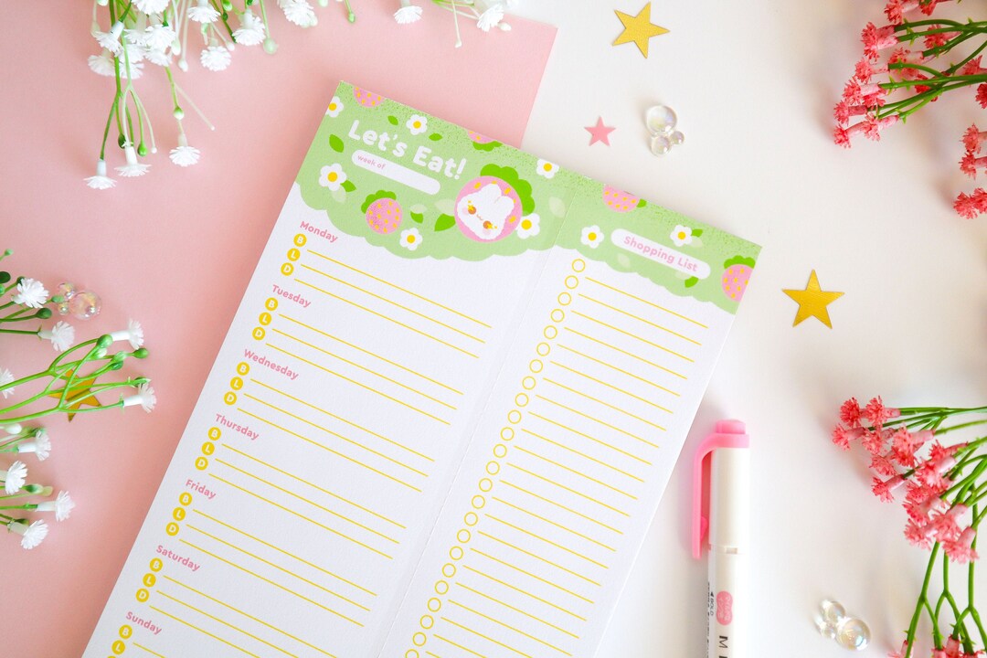 Strawberry Bunny Meal Planner Notepad: Perforated Grocery List ...