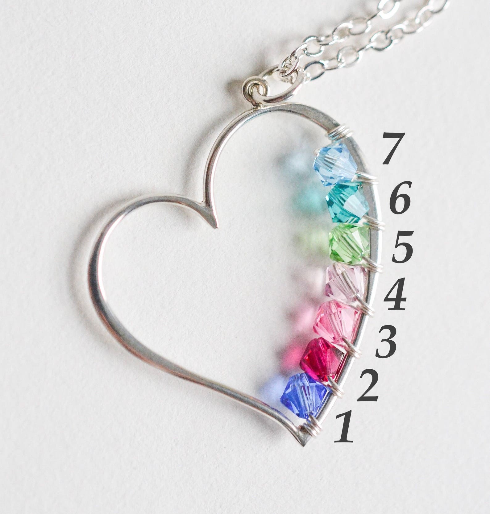 Heart Birthstone Necklace Inspirational Gift for Women Open - Etsy