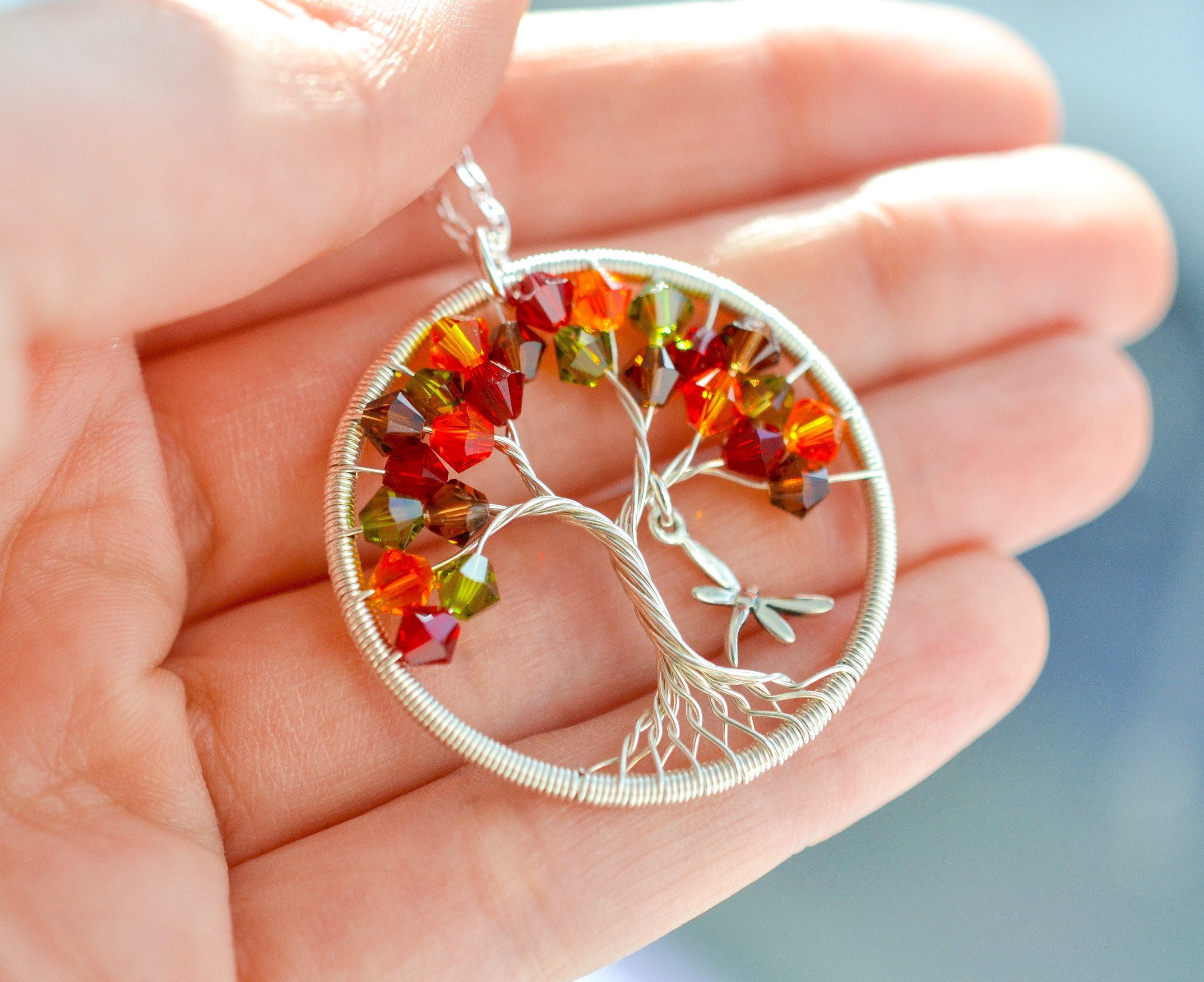 Fall Tree of Life Pendant Thanksgiving Necklace Dragonfly | Etsy